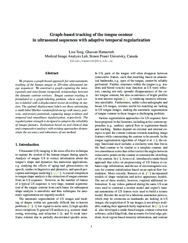 Pdf Graph Based Tracking Of The Tongue Contour In Ultrasound Sequences With Adaptive Temporal
