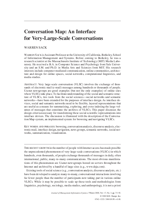(PDF) Conversation map: An interface for very large-scale conversations