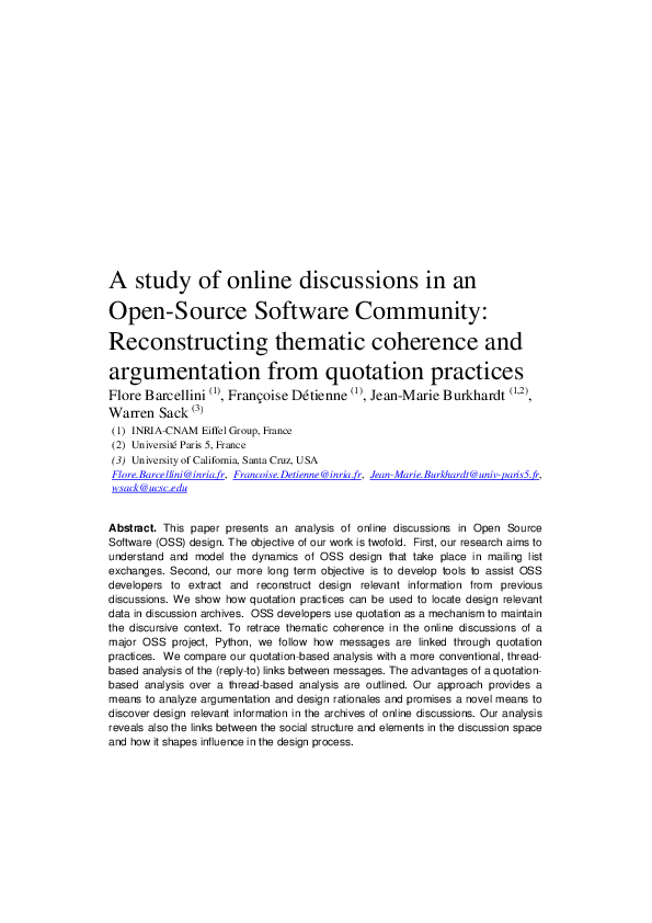 (PDF) A study of online discussions in an Open-Source Software Community