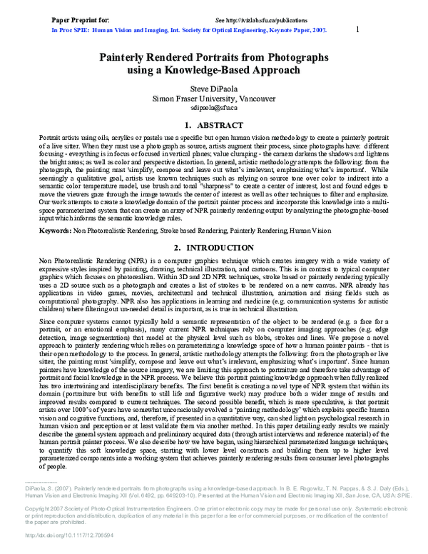(PDF) Painterly rendered portraits from photographs using a knowledge ...