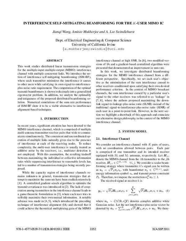 (PDF) Interference self-mitigating beamforming for the K-user MIMO IC