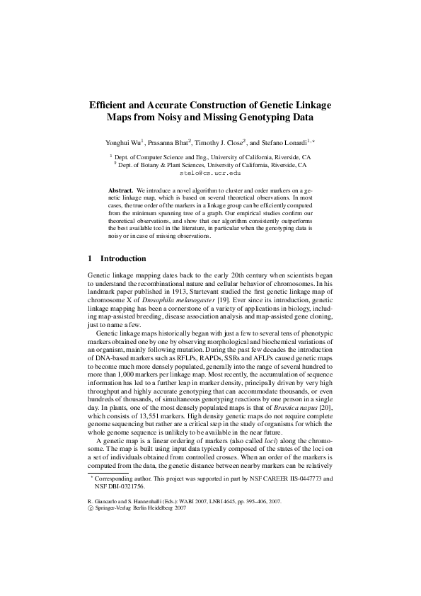 Pdf Efficient And Accurate Construction Of Genetic Linkage Maps From Noisy And Missing