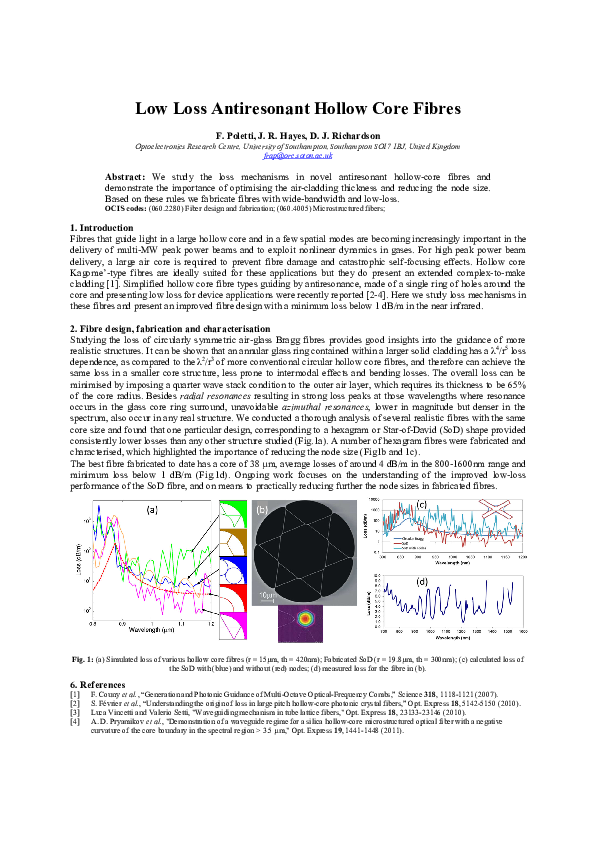 (PDF) Low Loss Antiresonant Hollow Core Fibres