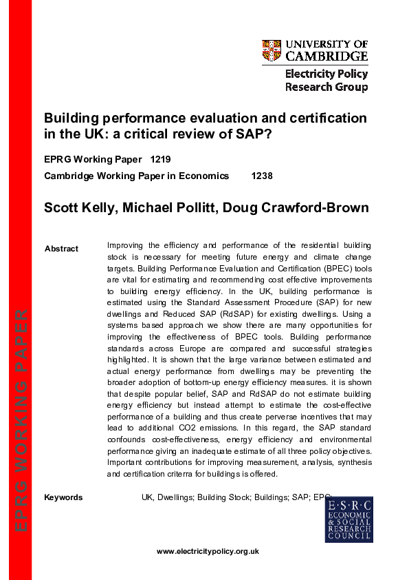 (PDF) Building performance evaluation and certification in the UK: a critical review of SAP?