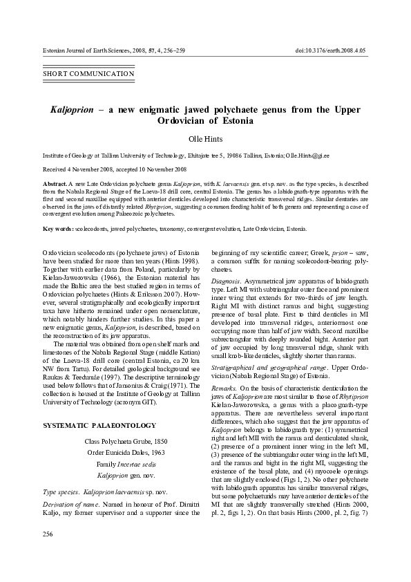 (PDF) Kaljoprion œ a new enigmatic jawed polychaete genus from the ...
