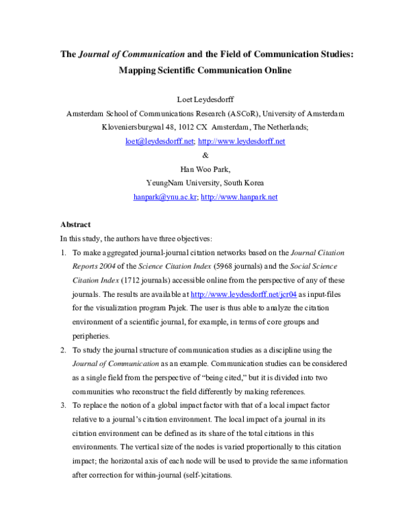 (PDF) The Journal of Communication and the Field of Communication ...
