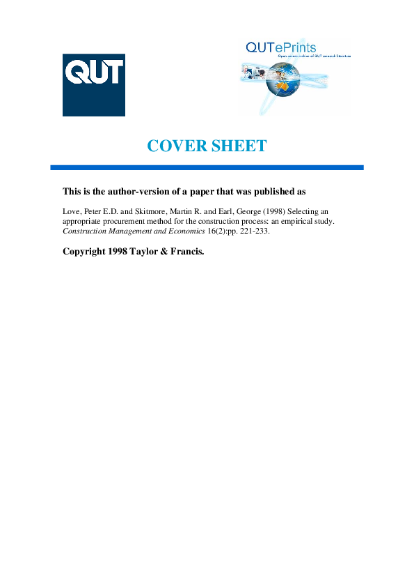 (PDF) Selecting an appropriate procurement method for the construction ...