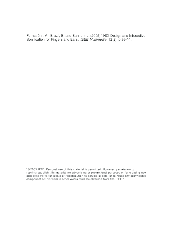 (PDF) Hci design and interactive sonification for fingers and ears