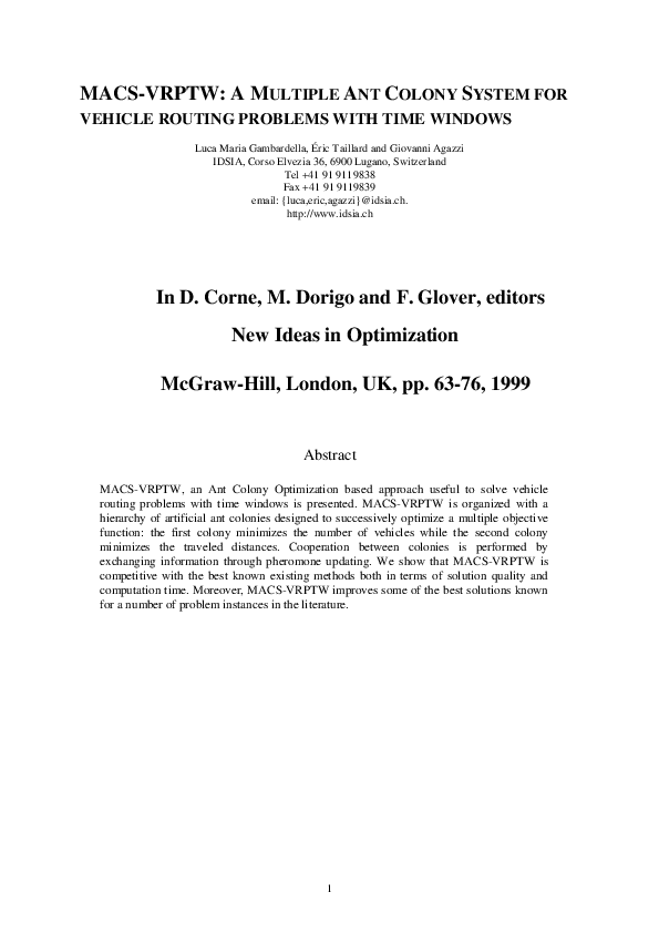 (PDF) MACS-VRPTW: AMultiple ANT COLONY SYSTEM FOR