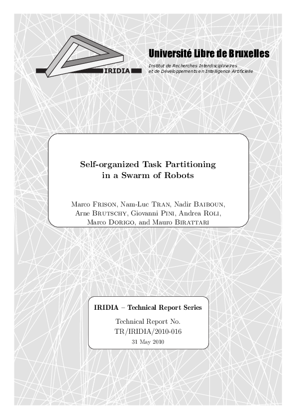 Pdf Self Organized Task Partitioning In A Swarm Of Robots 