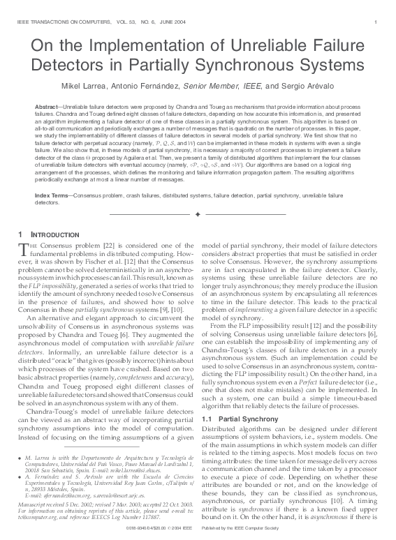 (PDF) On the implementation of unreliable failure detectors in partially synchronous systems