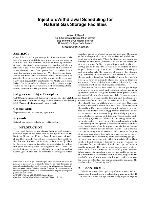 (PDF) Injection/withdrawal scheduling for natural gas storage facilities