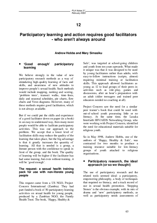 (PDF) Participatory learning and action requires good facilitators ...