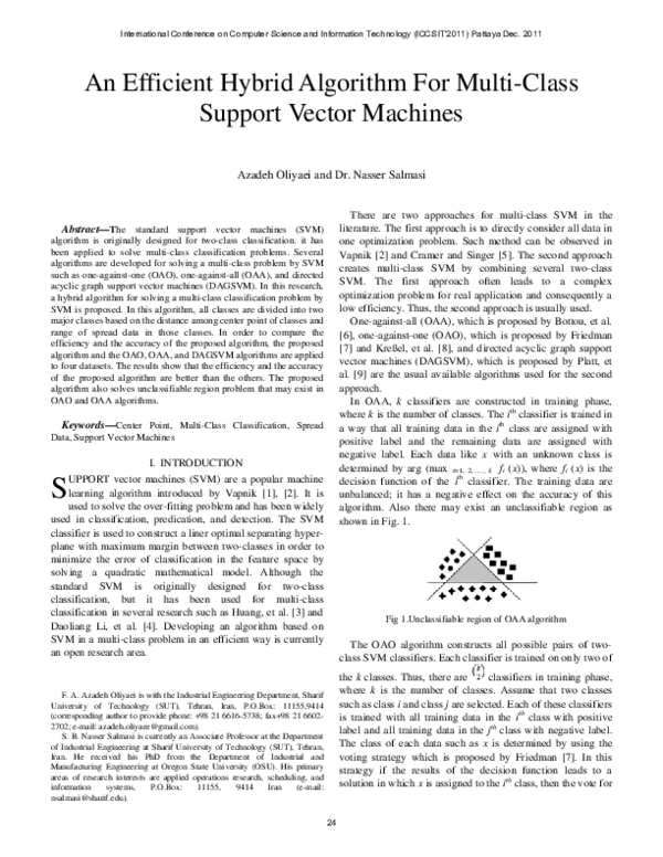 Pdf An Efficient Hybrid Algorithm For Multi Class Support Vector Machines 0555