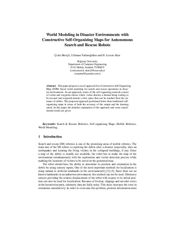Pdf World Modeling In Disaster Environments With Constructive Self Organizing Maps For