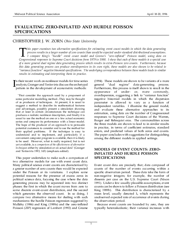(PDF) Evaluating zero-inflated and hurdle Poisson specifications