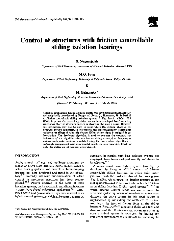 (PDF) Control of structures with friction controllable sliding ...