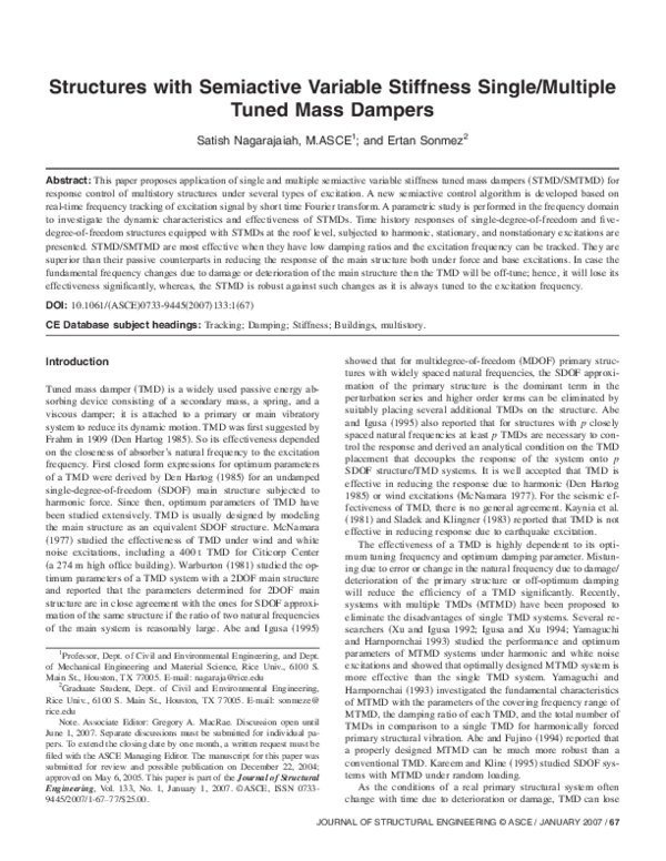(PDF) Structures with semiactive variable stiffness single/multiple tuned mass dampers
