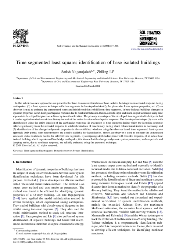 (PDF) Time segmented least squares identification of base isolated buildings