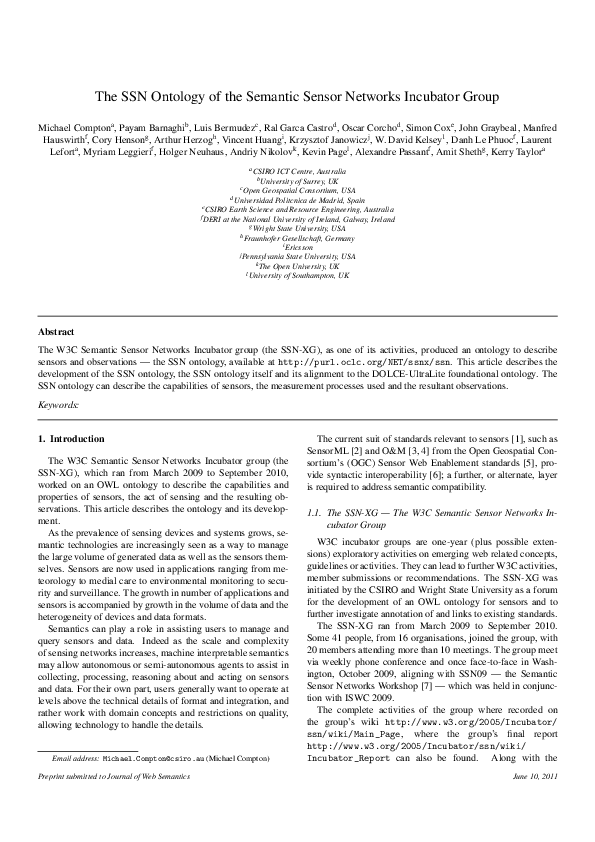 (PDF) The SSN Ontology of the Semantic Sensor Networks Incubator Group