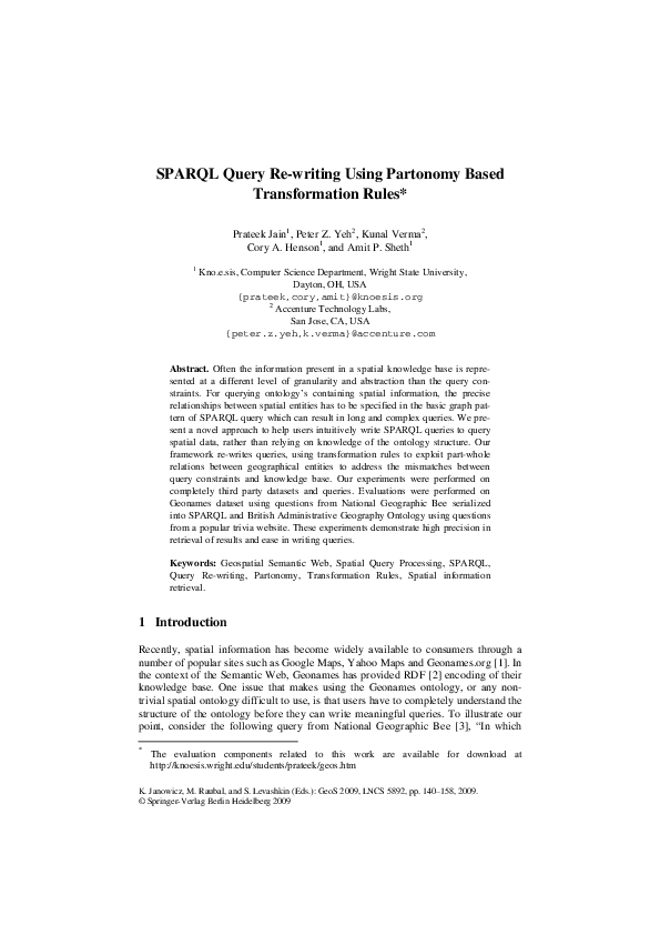 (PDF) Sparql query re-writing using partonomy based transformation rules