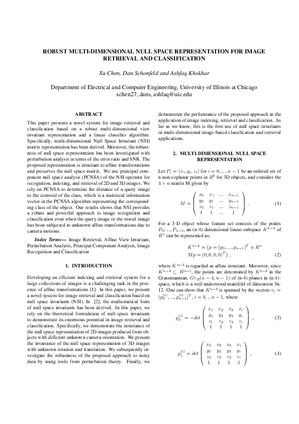 Pdf Robust Multi Dimensional Null Space Representation For Image