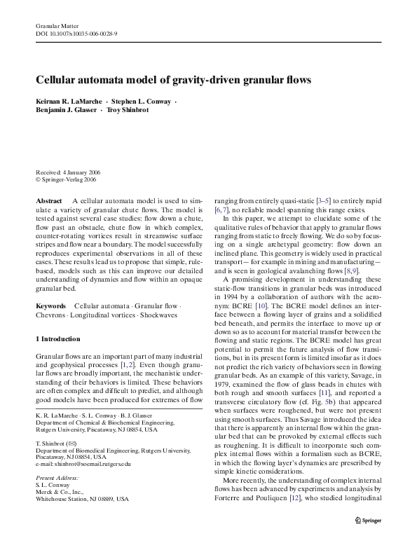 (PDF) Cellular automata model of gravity-driven granular flows