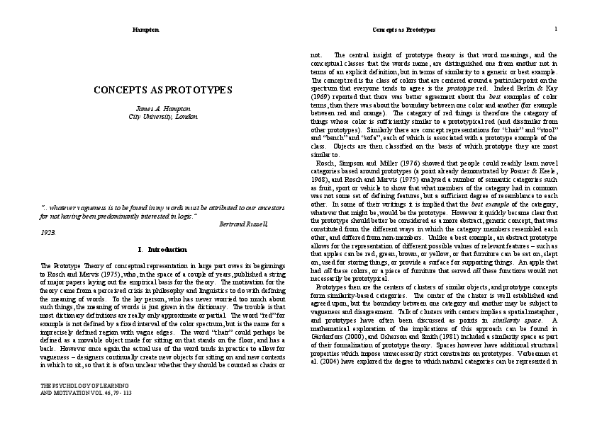 (PDF) Concepts as prototypes