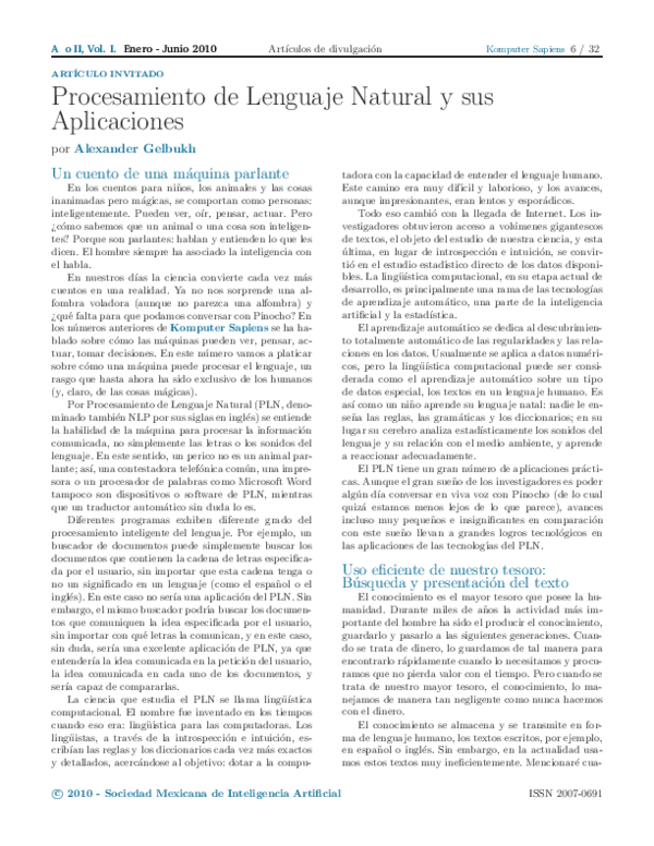 (PDF) Procesamiento de lenguaje natural y sus aplicaciones