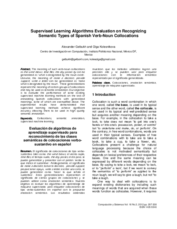 (PDF) Supervised Learning Algorithms Evaluation on Recognizing Semantic Types of Spanish Verb ...