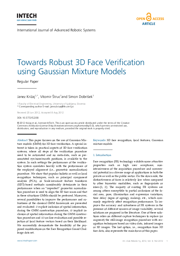 (PDF) Towards Robust 3D Face Verification using Gaussian Mixture Models