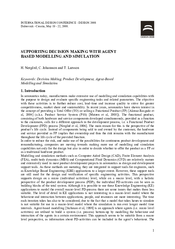 (PDF) Supporting Decision Making with Agent Based Modelling and Simulation