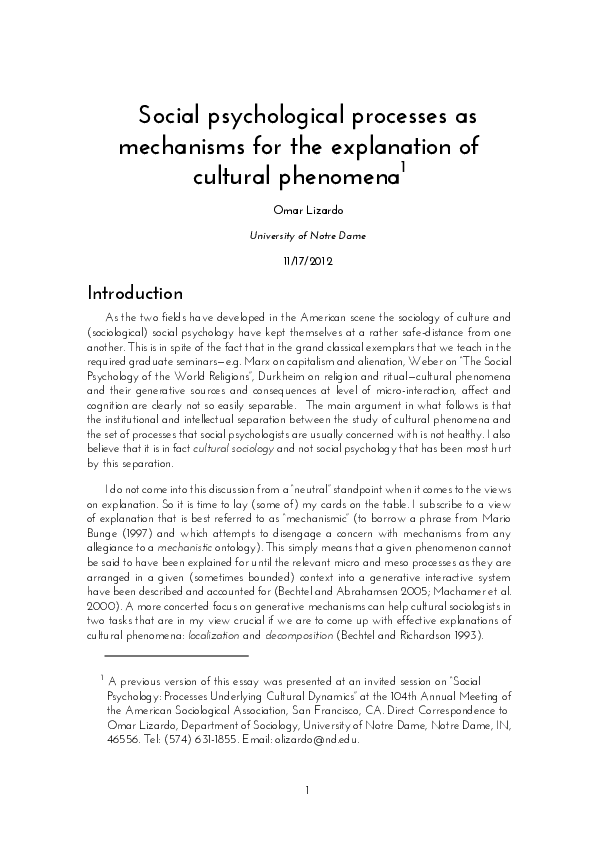 (PDF) Social psychological processes as mechanisms for the explanation ...