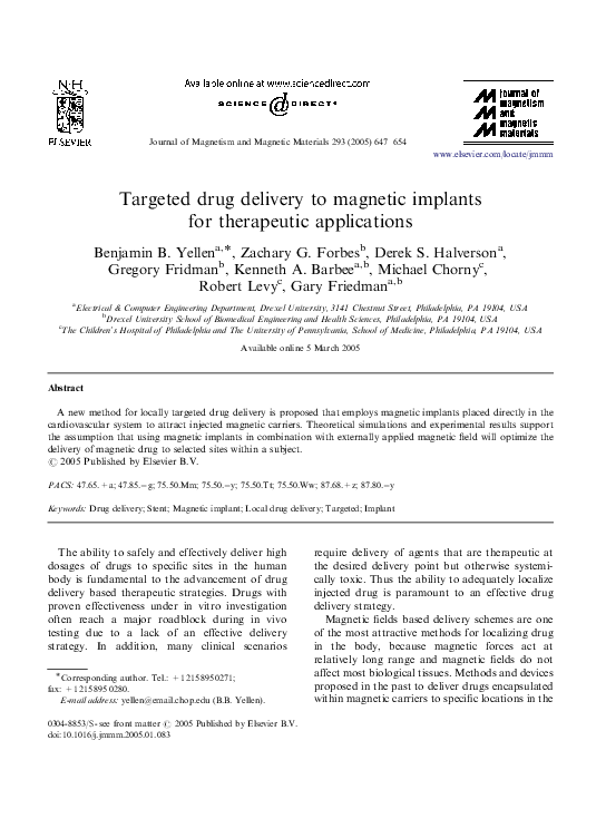 (PDF) Targeted drug delivery to magnetic implants for therapeutic ...