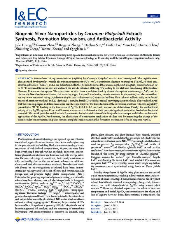 (PDF) Biogenic Silver Nanoparticles by Cacumen Platycladi Extract: Synthesis, Formation ...