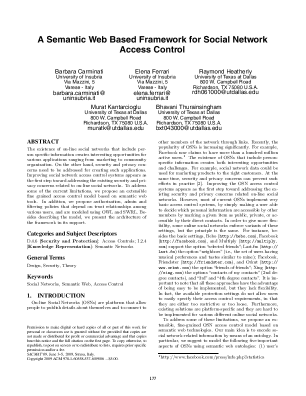 Pdf A Semantic Web Based Framework For Social Network Access Control