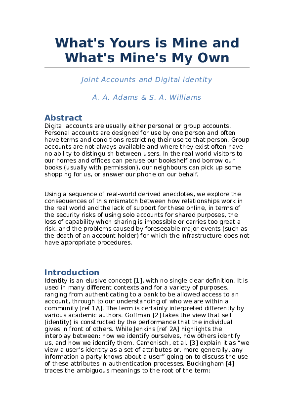 (PDF) What's Yours is Mine and What's Mine's My Own