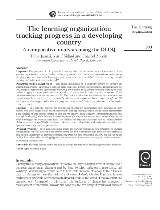 (PDF) The learning organization: tracking progress in a developing ...