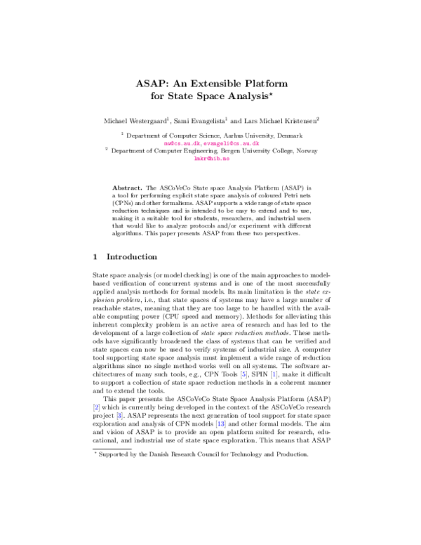 (PDF) ASAP: An Extensible Platform for State Space Analysis