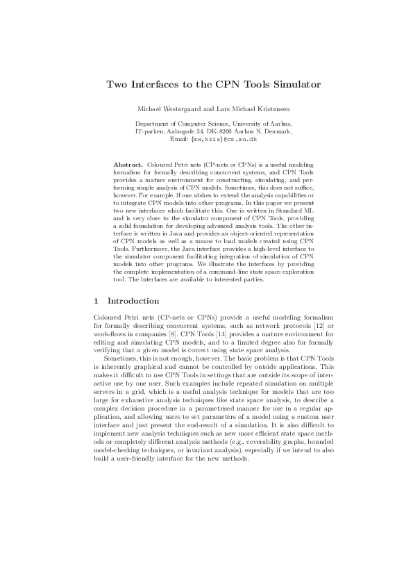 (PDF) Two Interfaces to the CPN Tools Simulator