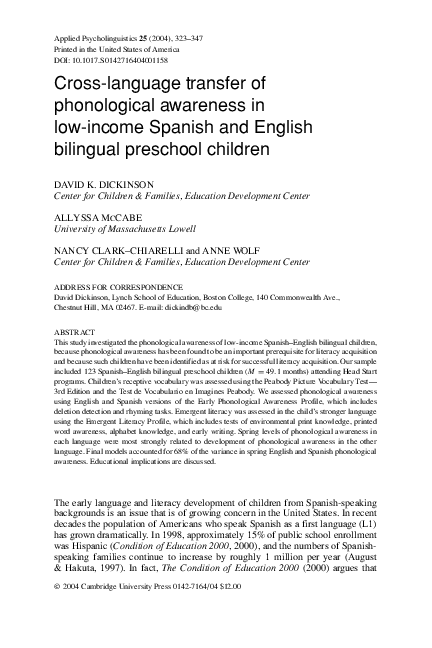 (PDF) Cross-language transfer of phonological awareness in low-income ...