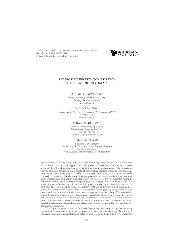 Pdf Service Oriented Computing A Research Roadmap