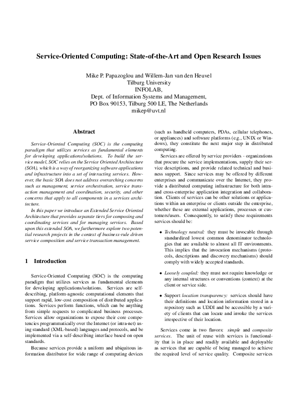 (PDF) Service-Oriented Computing: State-of-the-Art and Open Research Issues