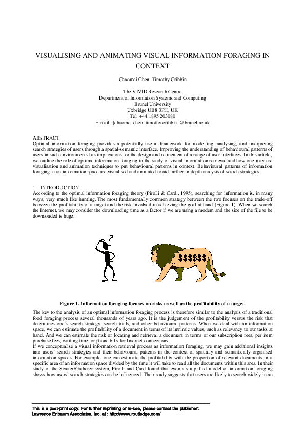 Pdf Visualising And Animating Visual Information Foraging In Context Chaomei Chen