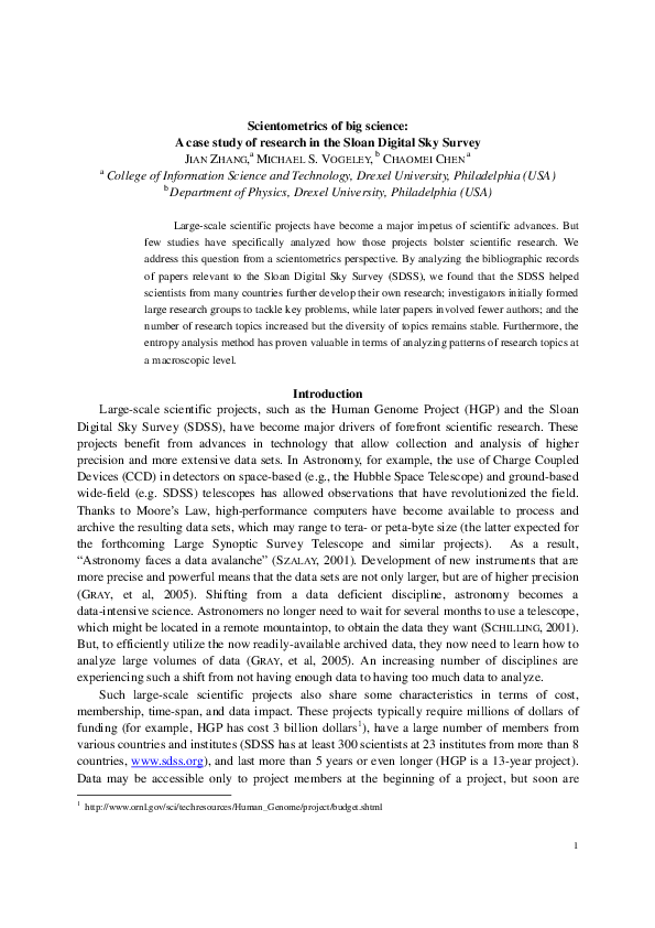 (PDF) Scientometrics of big science: a case study of research in the ...