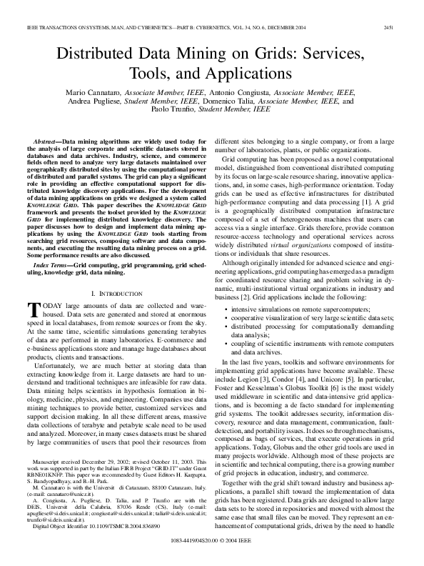 Pdf Distributed Data Mining On Grids Services Tools And Applications