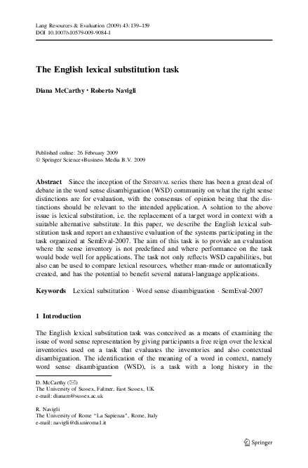 (PDF) The English lexical substitution task