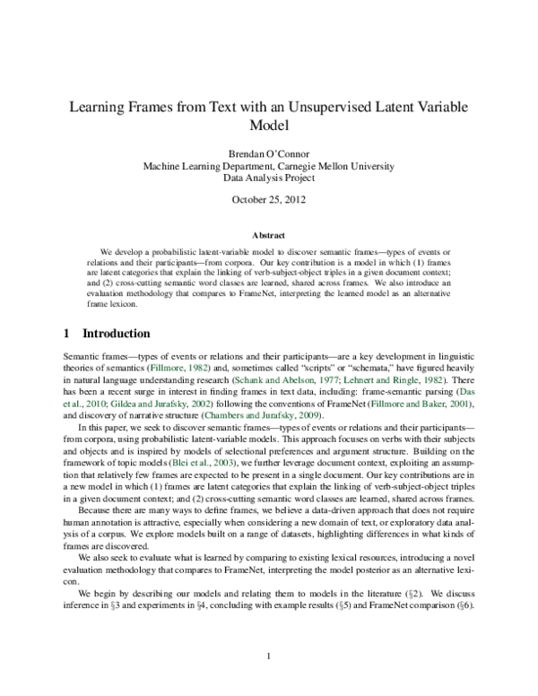 (PDF) Learning Frames from Text with an Unsupervised Latent Variable Model