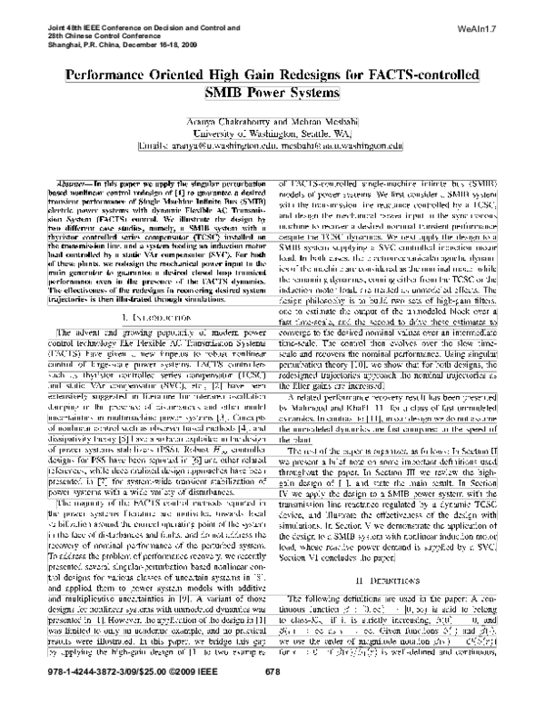 (PDF) Performance oriented high gain redesigns for FACTS-controlled SMIB power systems