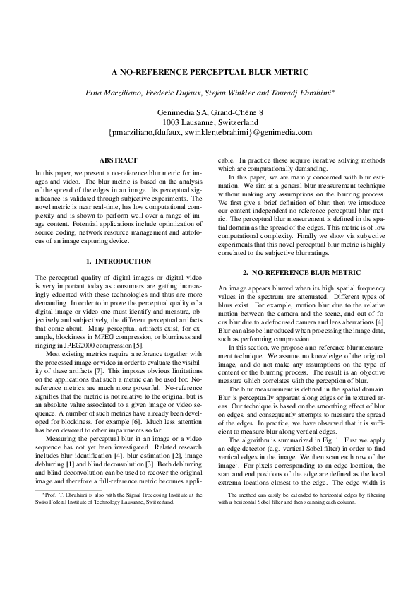 (PDF) A no-reference perceptual blur metric